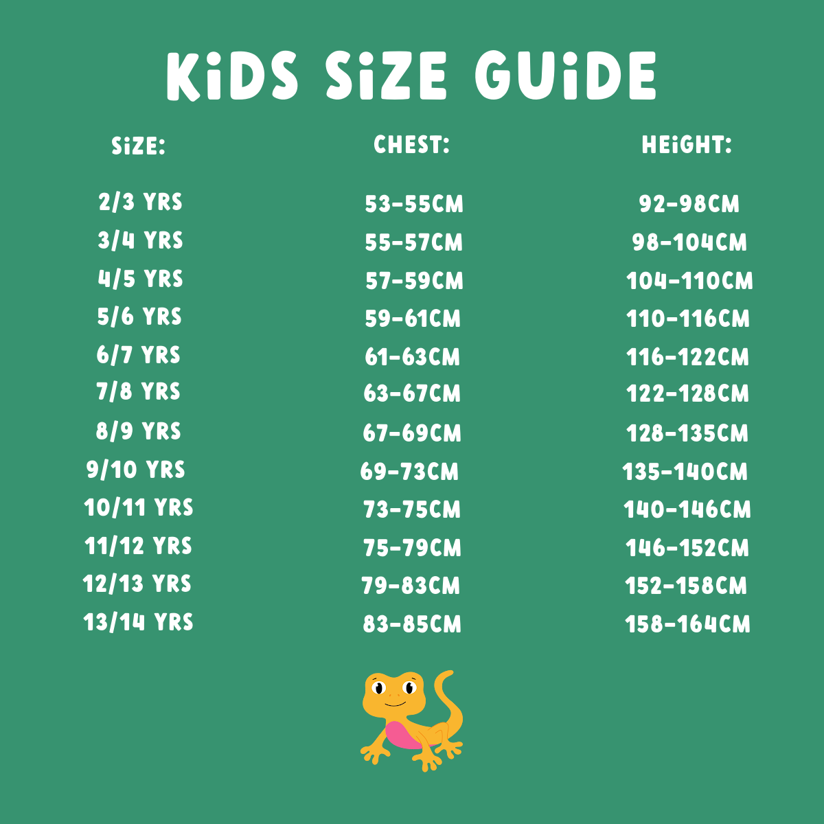 Size Guides Little Gecko Size Guides Little Gecko